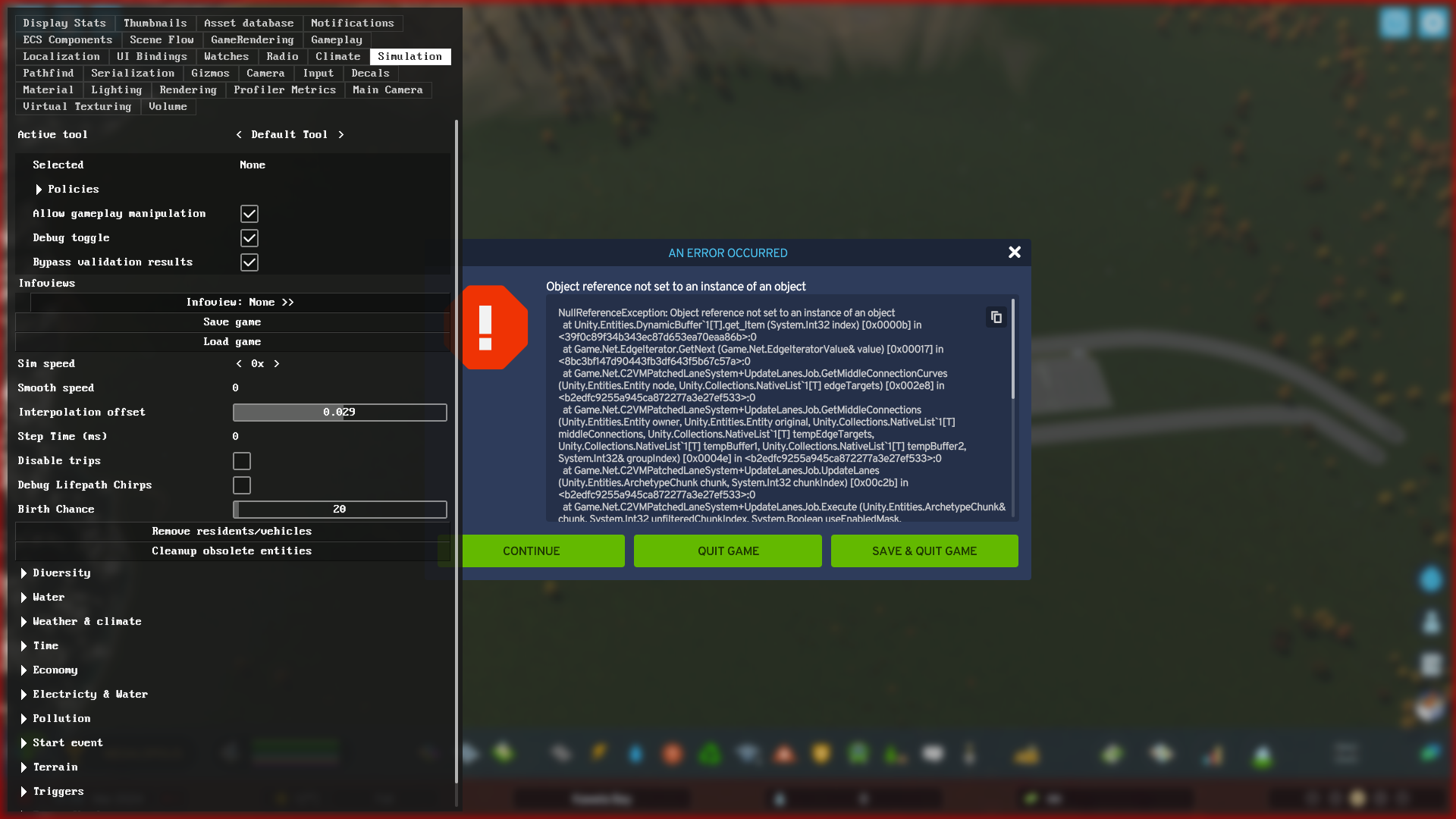 Crash To Desktop When Unpausing Simulationobject Reference Not Set To